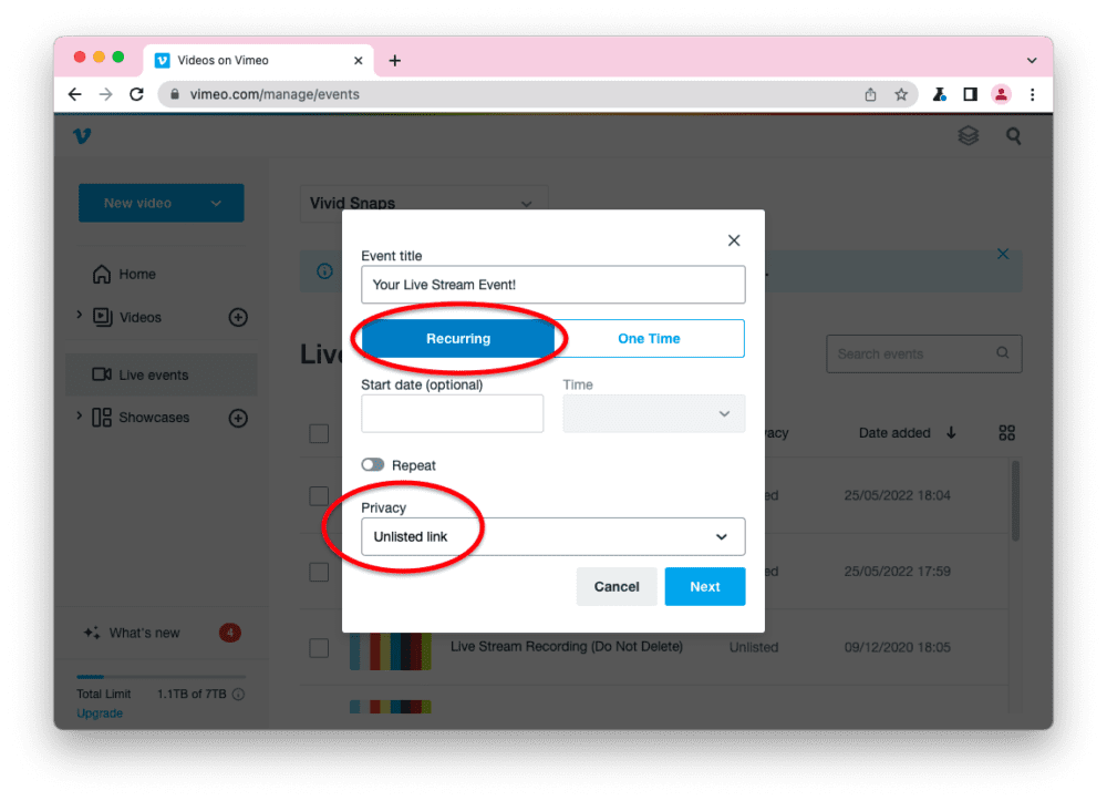 How To Schedule & Embed Vimeo Live Stream - Vivid Snaps