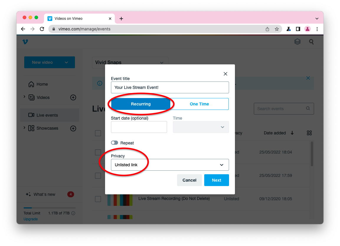 How To Schedule & Embed Vimeo Live Stream - Vivid Snaps